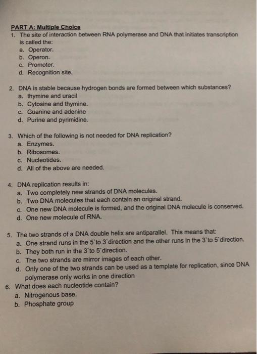 Solved PART A: Multiple Choice 1. The site of interaction | Chegg.com