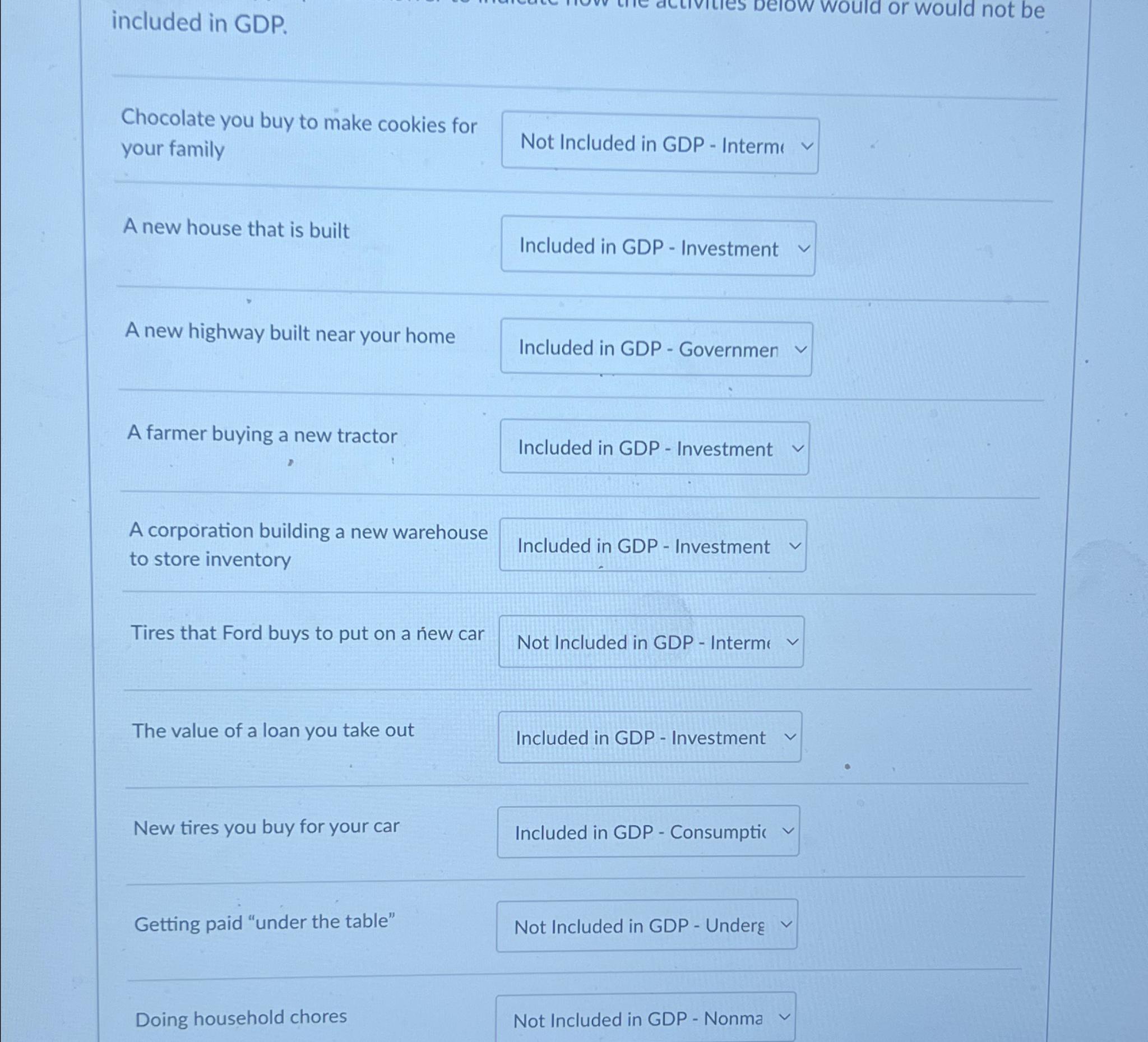 Solved included in GDP.Chocolate you buy to make cookies for | Chegg.com