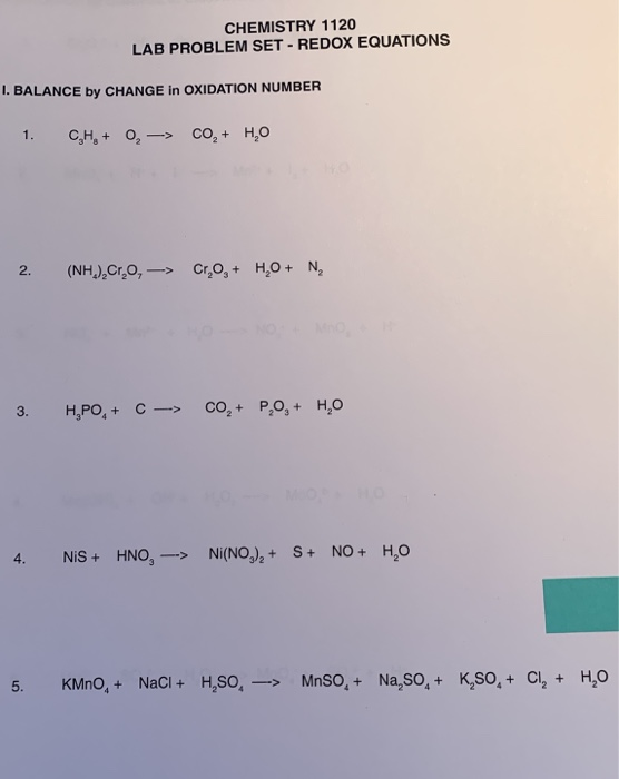Solved CHEMISTRY 1120 LAB PROBLEM SET - REDOX EQUATIONS I. | Chegg.com