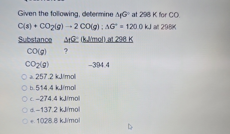Solved Given the following, determine ΔfG° ﻿at 298K ﻿for | Chegg.com