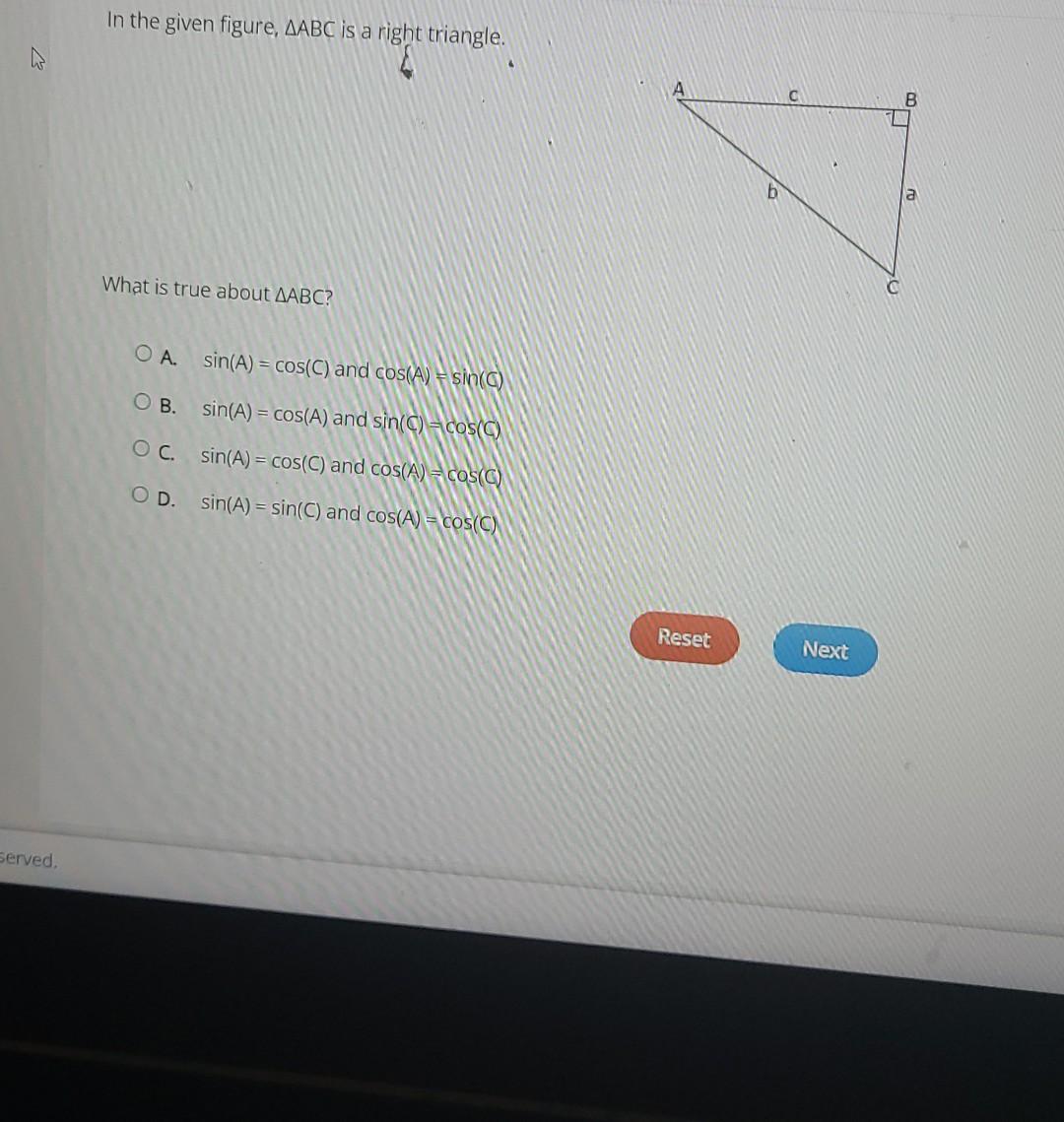 Solved In the given figure, AABC is a right triangle. ♡ c b | Chegg.com