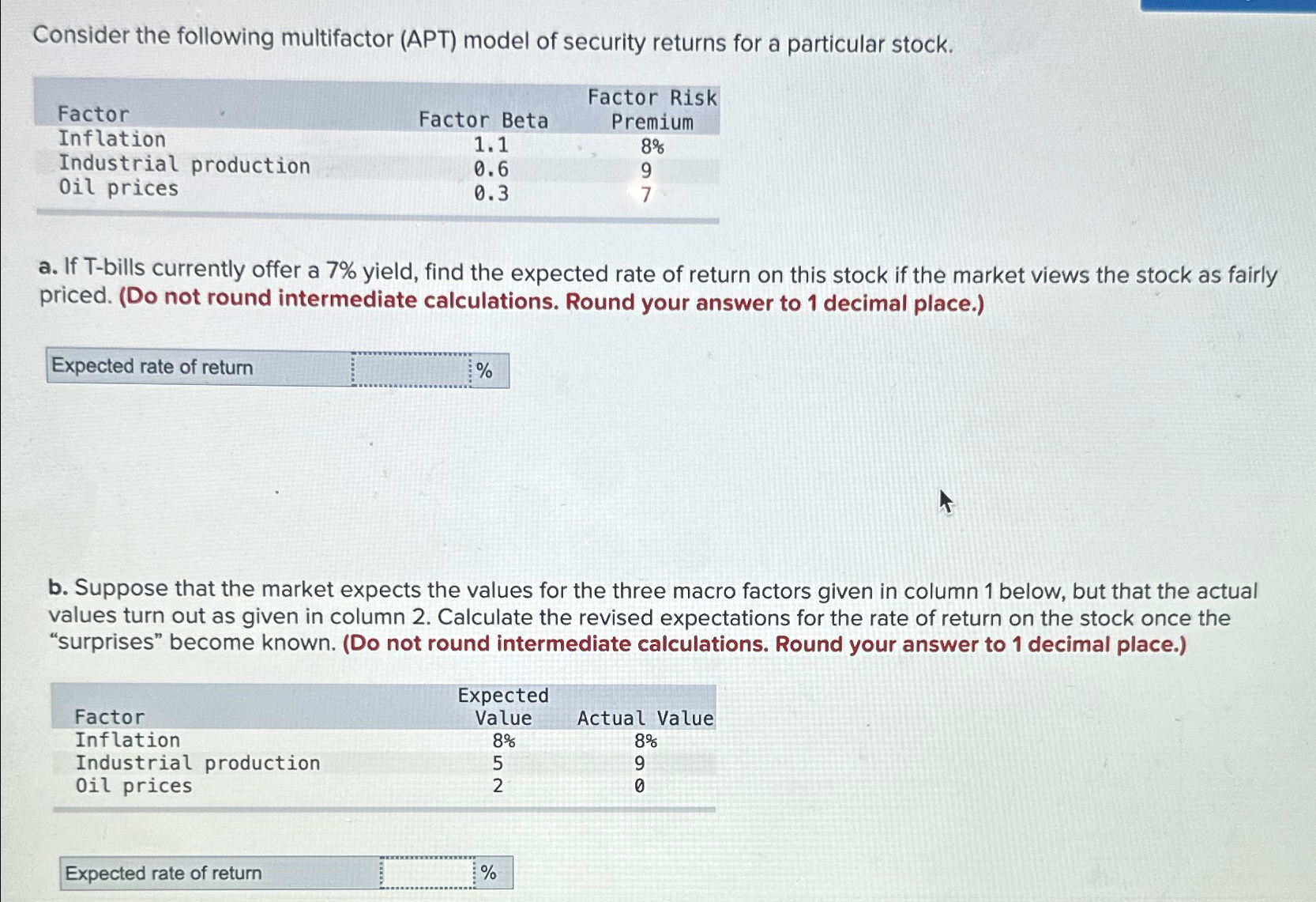 Solved Consider the following multifactor (APT) ﻿model of | Chegg.com