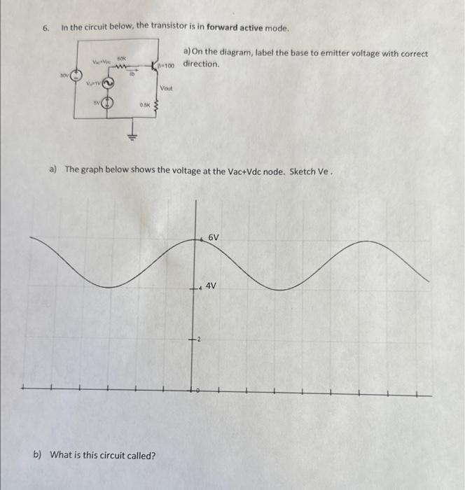 Solved 6. In the circuit below, the transistor is in forward | Chegg.com