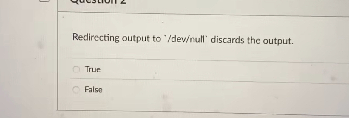 Solved Redirecting output to discards the output.TrueFalse | Chegg.com Solved Redirecting output to discards the output.TrueFalse | Chegg.com