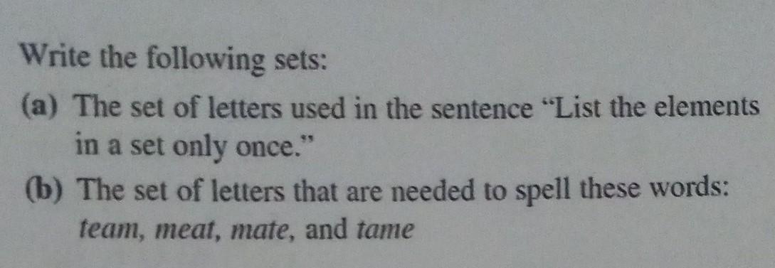 Solved Write the following sets: (a) The set of letters used | Chegg.com