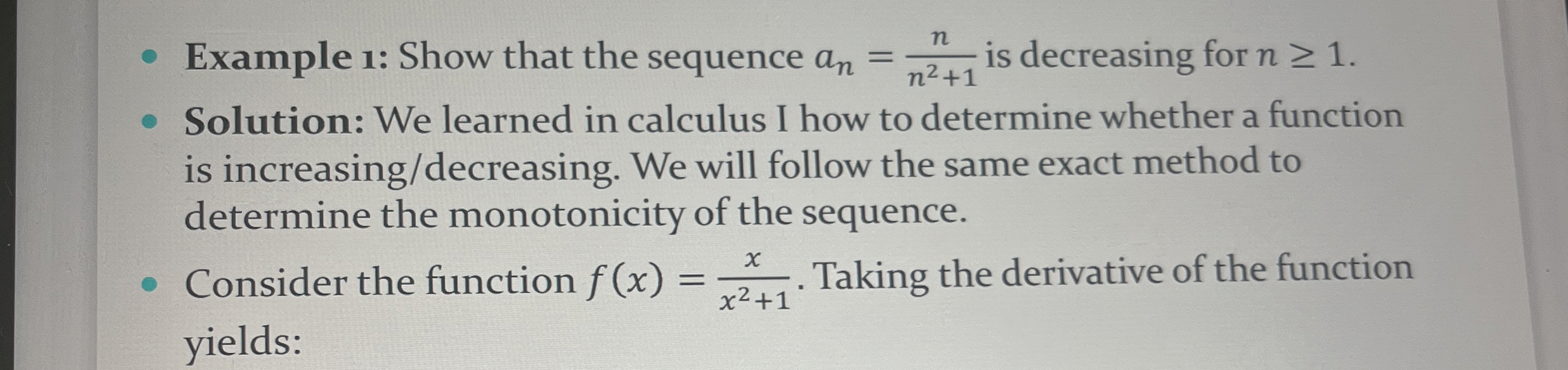 Solved Example 1: Show that the sequence annn2+1 ﻿is | Chegg.com