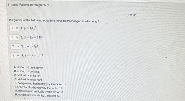 Solved (1 point) Relative to the graph of y=x3 the graphs of | Chegg.com