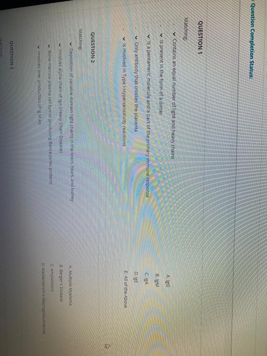 Solved Question Completion Status: QUESTION 1 Matching | Chegg.com