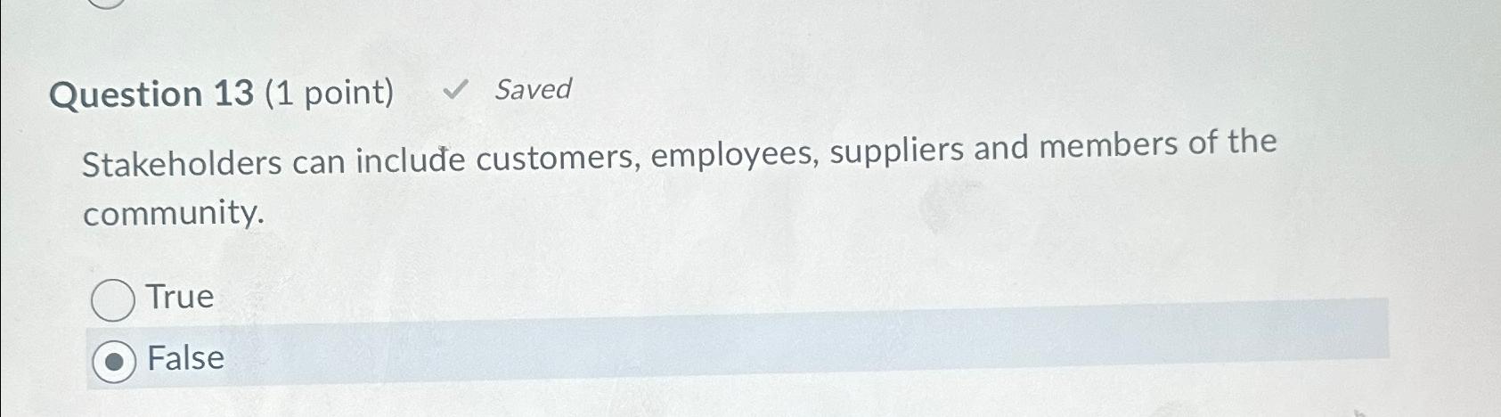 Solved Question 13 (1 ﻿point) ﻿SavedStakeholders can | Chegg.com