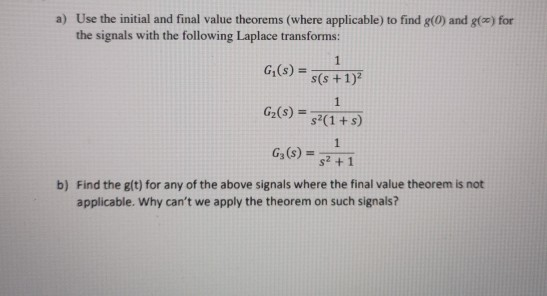 Solved a) Use the initial and final value theorems (where | Chegg.com
