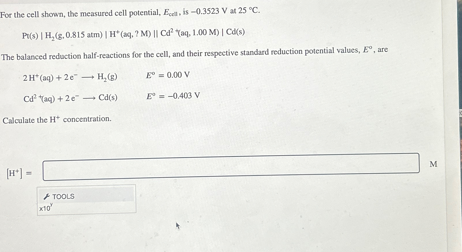 Solved For the cell shown, the measured cell potential, | Chegg.com