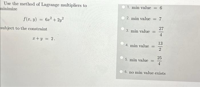Solved Use the method of Lagrange multipliers to minimize | Chegg.com