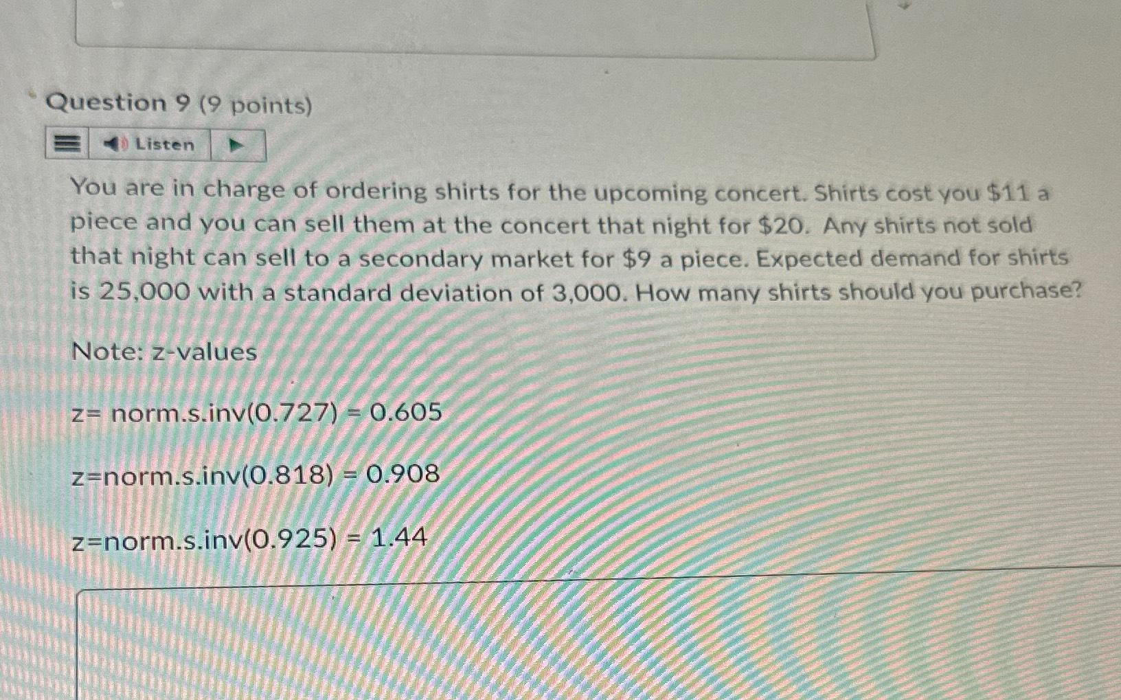 Solved Question 9 ( 9 ﻿points)You are in charge of ordering | Chegg.com