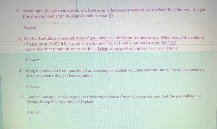 Solved CHARLES LAW Pre-Lab Questions 1) The following data | Chegg.com