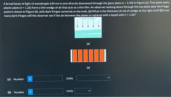 Solved A broad beam of light of wavelength 634 nm is sent | Chegg.com