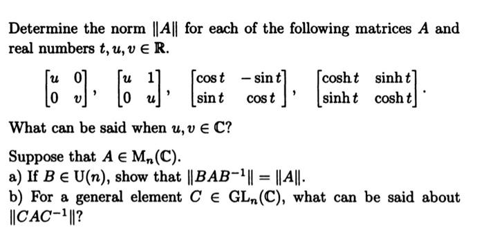 Solved Determine the norm ||A|| for each of the following | Chegg.com