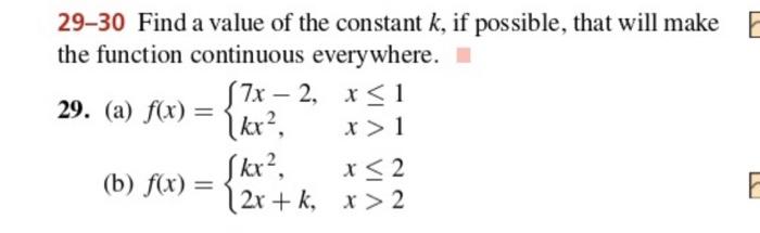 Solved 29-30 Find a value of the constant k, if possible, | Chegg.com