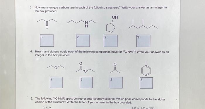 Solved 3. How many unique carbons are in each of the | Chegg.com