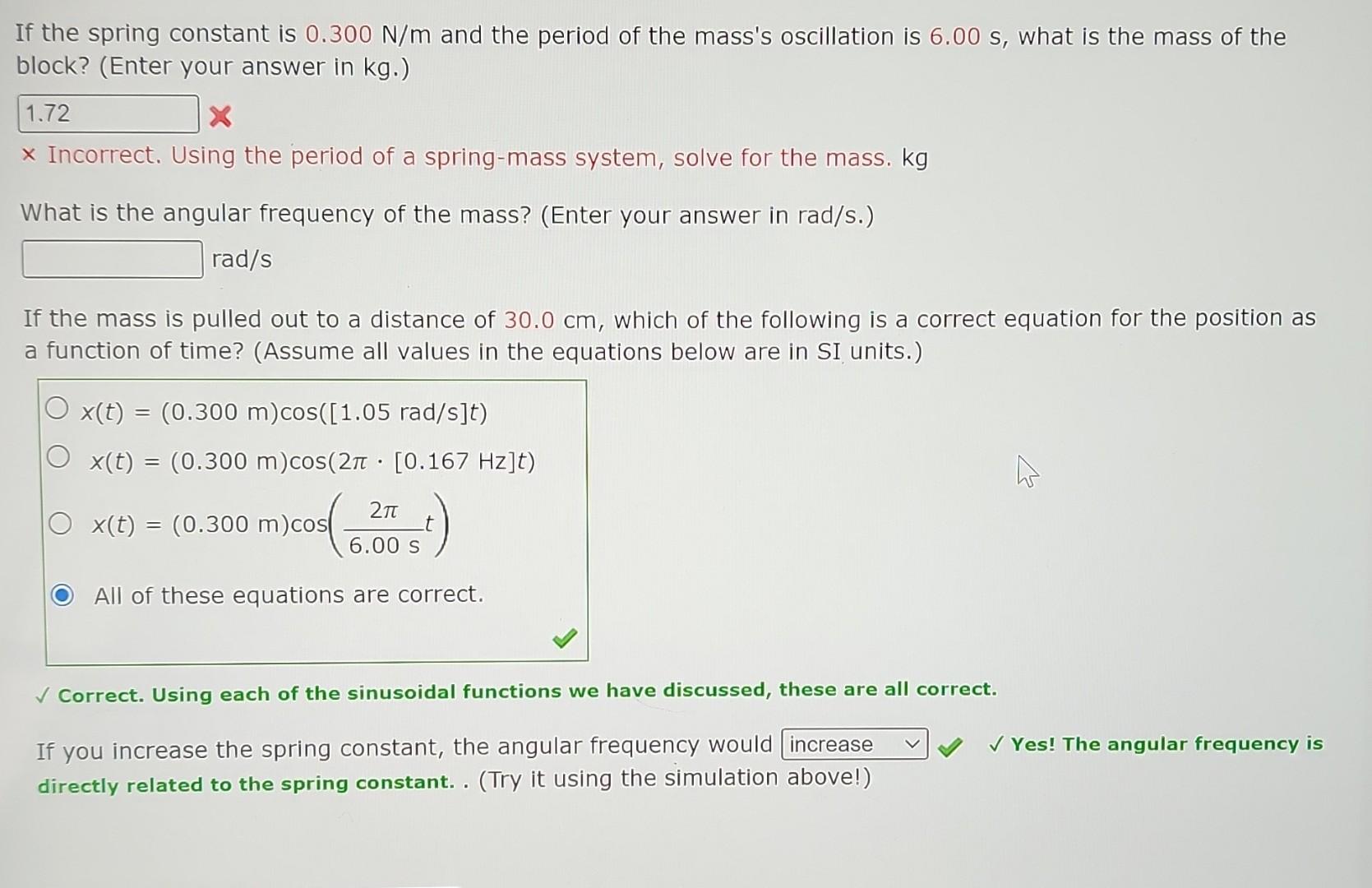 Solved If the spring constant is 0.300 N/m and the period of | Chegg.com