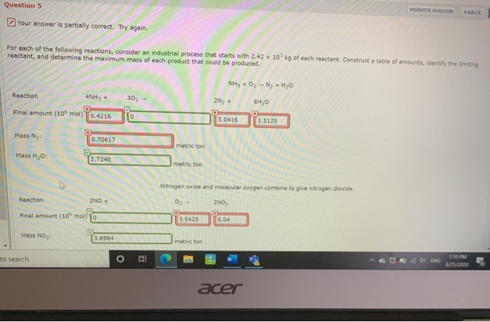 Solved Question 5 PRINTER VERSION HACK Your answer is | Chegg.com