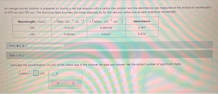 Solved An orange colored solution is prepared by mixing a | Chegg.com