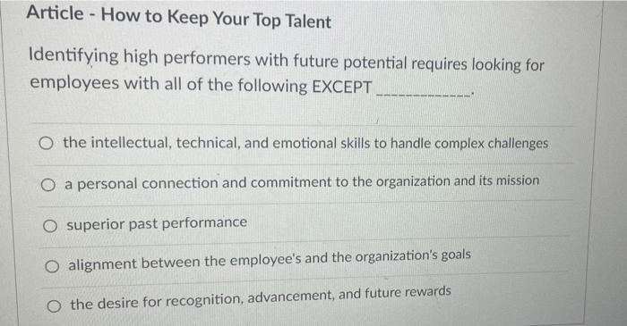 Solved Article - How to Keep Your Top Talent Identifying | Chegg.com
