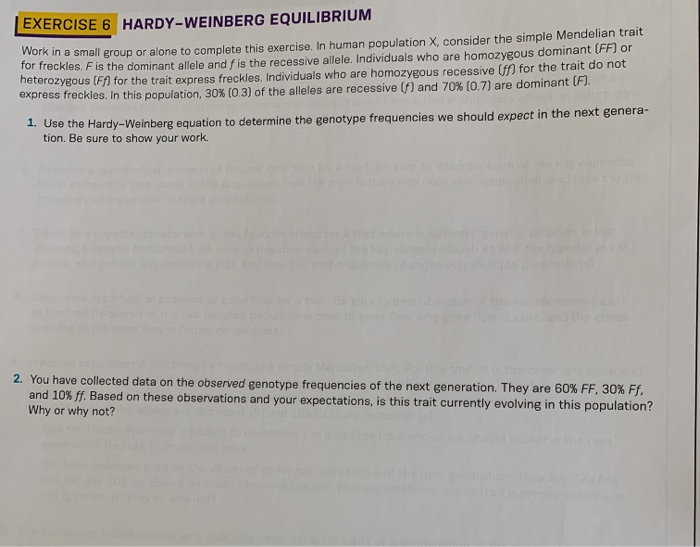 Solved EXERCISE 6 HARDY-WEINBERG EQUILIBRIUM Work in a small | Chegg.com