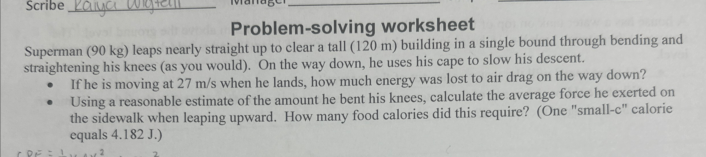 Solved Scribe q,Problem-solving worksheetSuperman (90kg) | Chegg.com