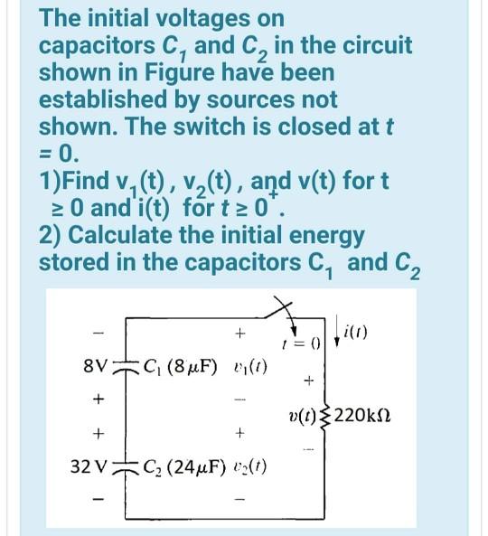 Solved The initial voltages on capacitors C, and C in the | Chegg.com
