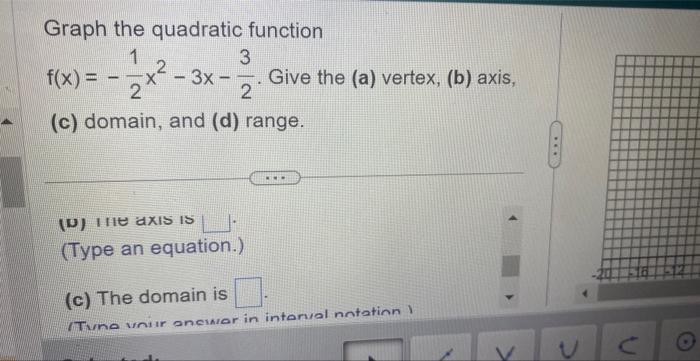 Solved Graph the quadratic function f(x)=−21x2−3x−23. Give | Chegg.com