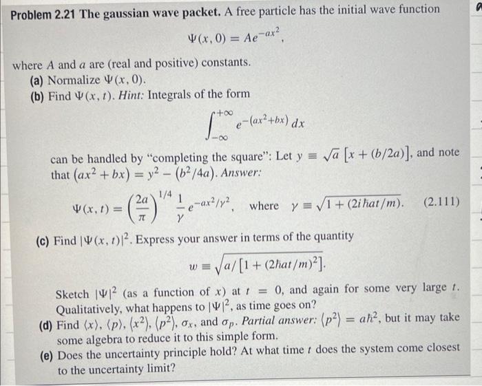 Solved Problem 2 21 The Gaussian Wave Packet A Free