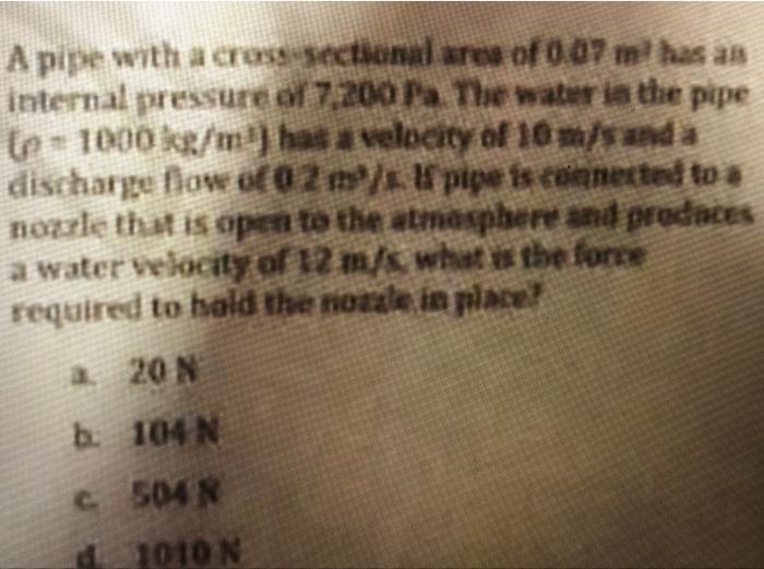 Solved A pipe with a cross-sectional area of 0.07 m² has an | Chegg.com