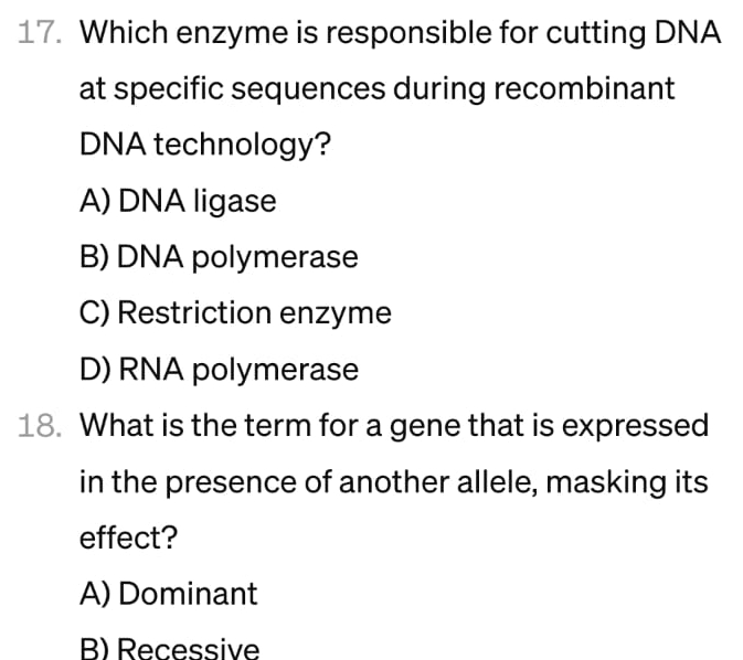 Solved Which enzyme is responsible for cutting DNA at | Chegg.com