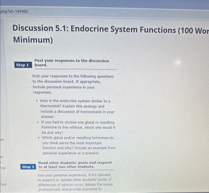 Solved Discussion 5.1: Endocrine System Functions (100 Wo | Chegg.com