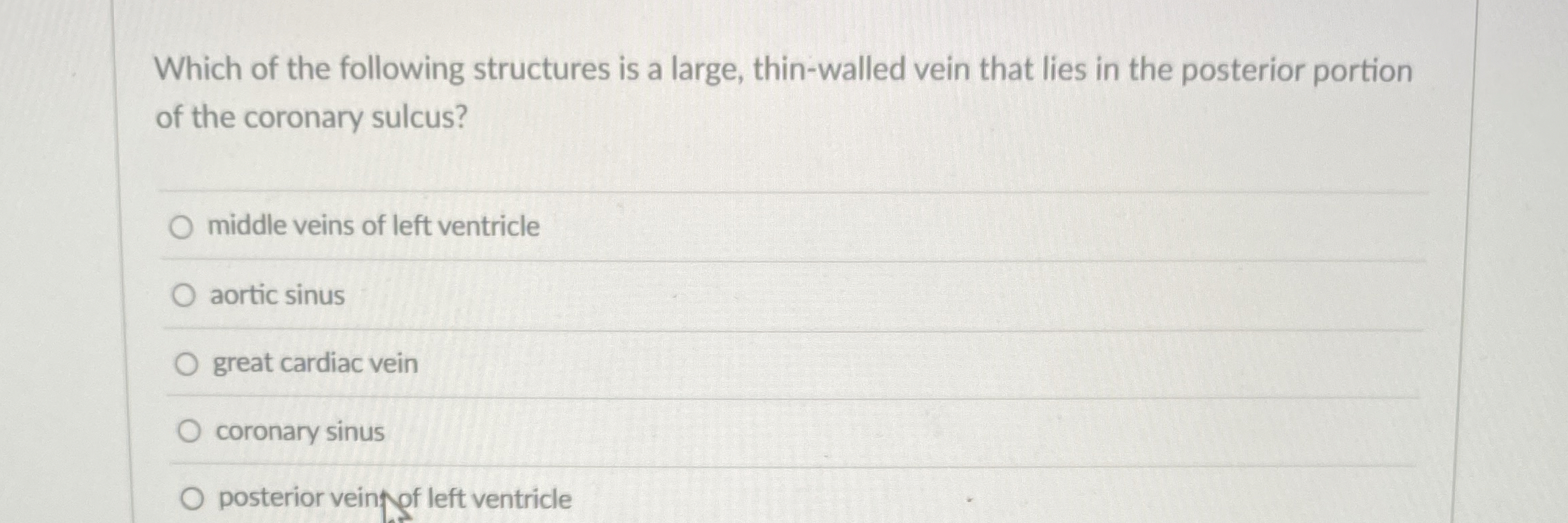 Solved Which of the following structures is a large, | Chegg.com
