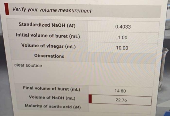 Solved Verify your volume measurement ze Standardized NaOH | Chegg.com