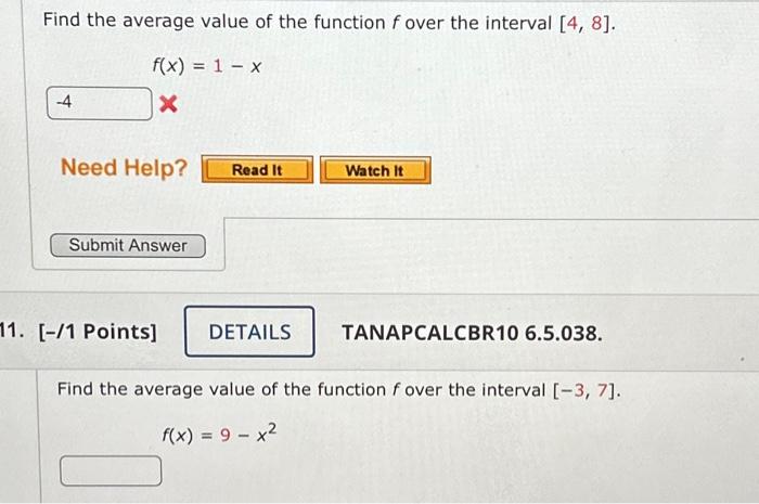 Solved Find the average value of the function f over the | Chegg.com