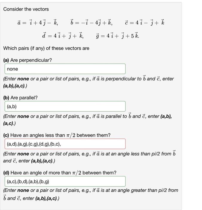 Solved Consider the vectors | Chegg.com