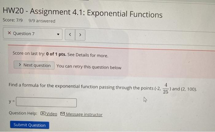 Solved HW20 - Assignment 4.1: Exponential Functions Score: | Chegg.com