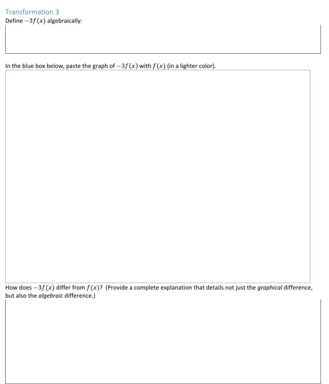 Solved Transformation 3 Define -3f(x) algebraically: In the | Chegg.com