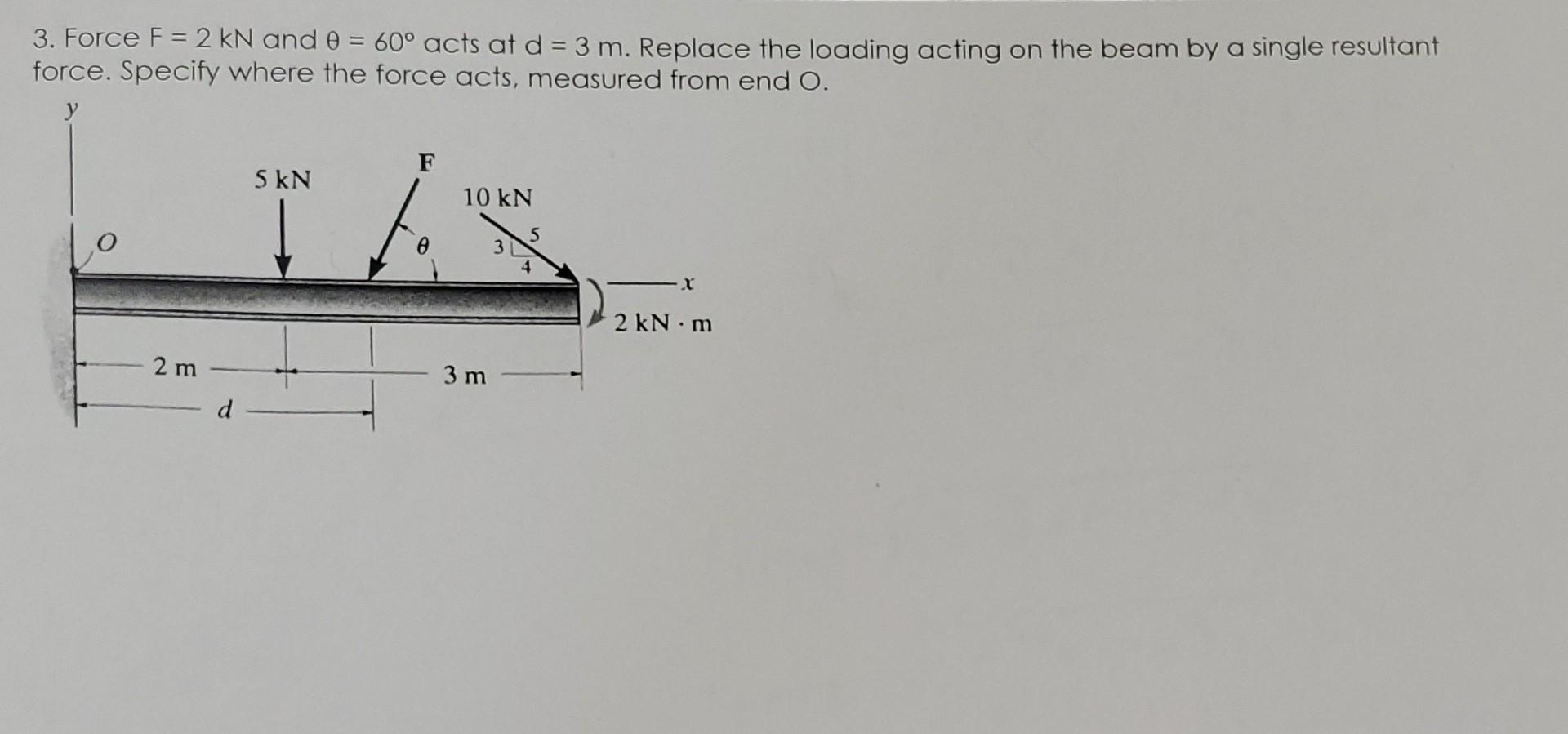 Solved 3. Force F=2kN and θ=60∘ acts at d=3 m. Replace the | Chegg.com