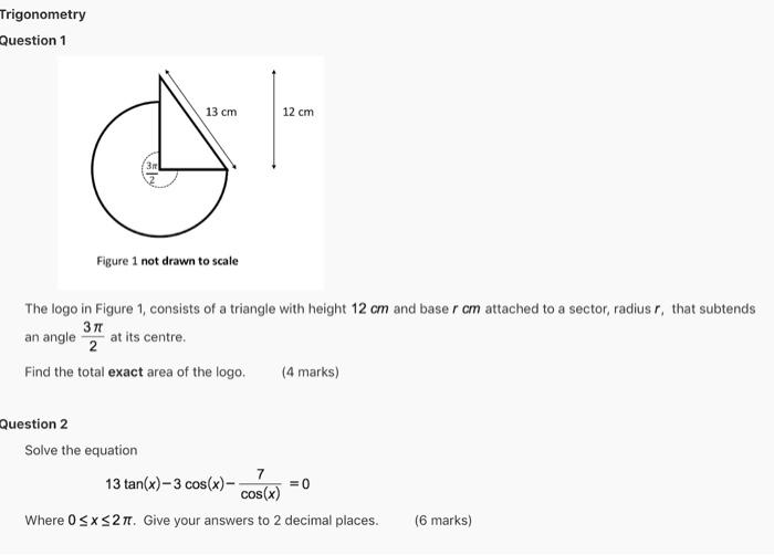 Solved Trigonometry Question 1 The logo in Figure 1, | Chegg.com