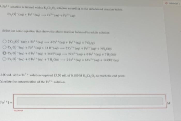 Solved taleulate the concentration of the Fe Fe2+ | Chegg.com