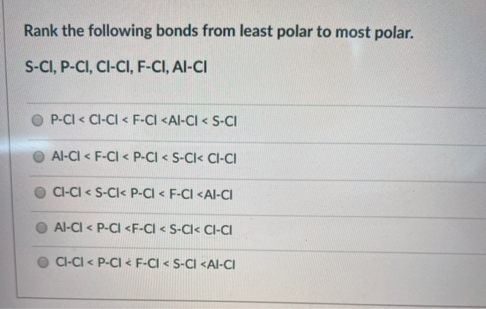 Solved Rank the following bonds from least polar to most | Chegg.com