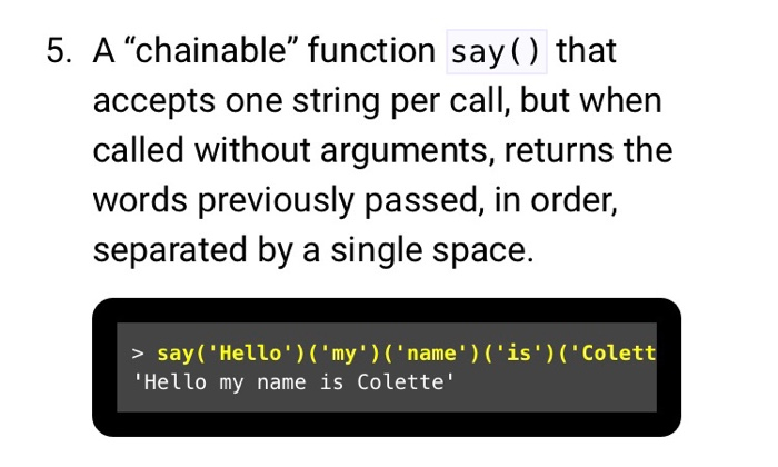 Solved 5. A "chainable” function say () that accepts one | Chegg.com