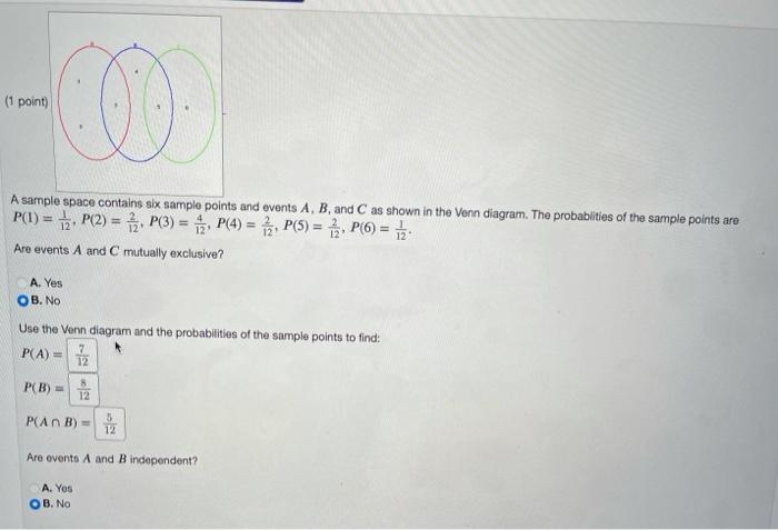 Solved (1 point) A sample space contains six sample points | Chegg.com