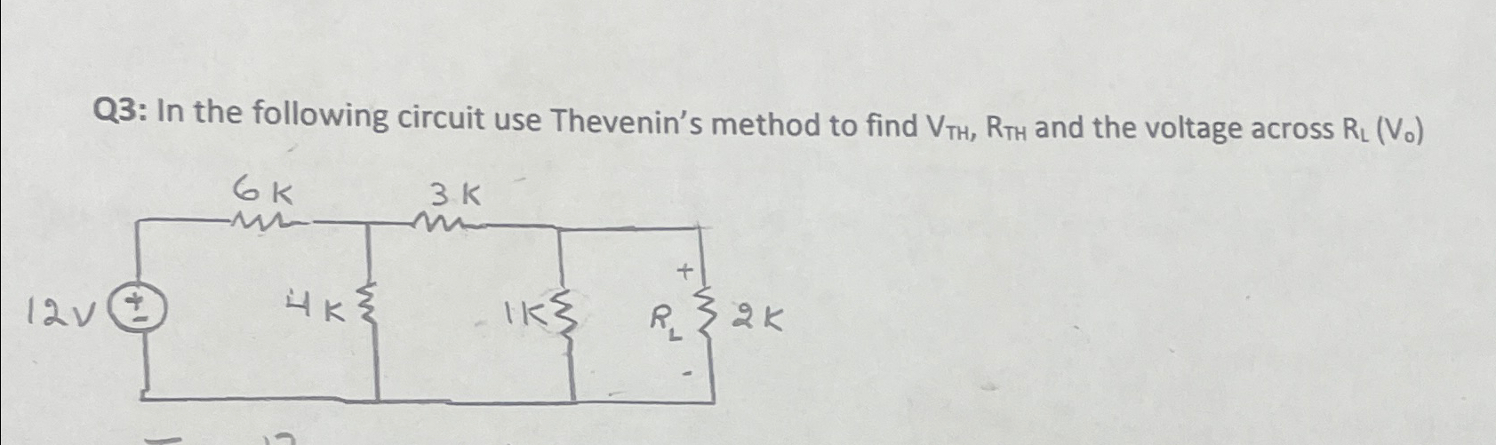 Solved Q3: In the following circuit use Thevenin's method to | Chegg.com