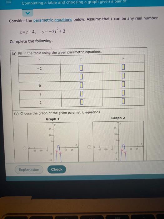 Solved Completing a table and choosing a graph given a pair | Chegg.com