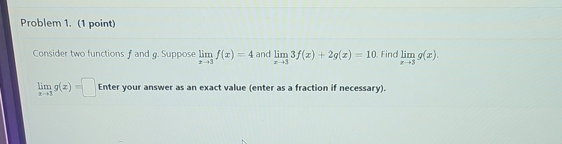 Solved Problem 1. (1 ﻿point)Consider two functions f ﻿and g. | Chegg.com