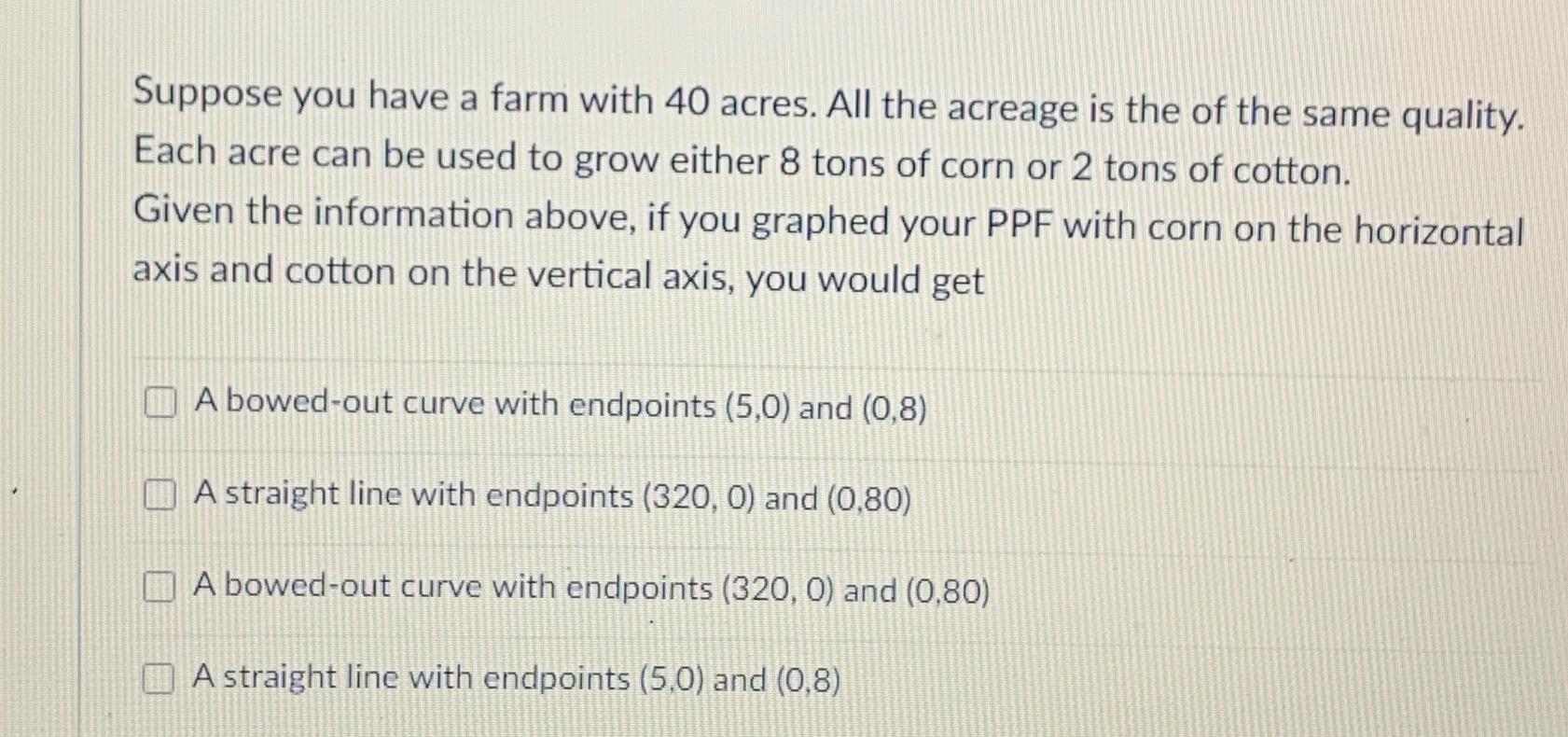 Solved Suppose you have a farm with 40 ﻿acres. All the | Chegg.com